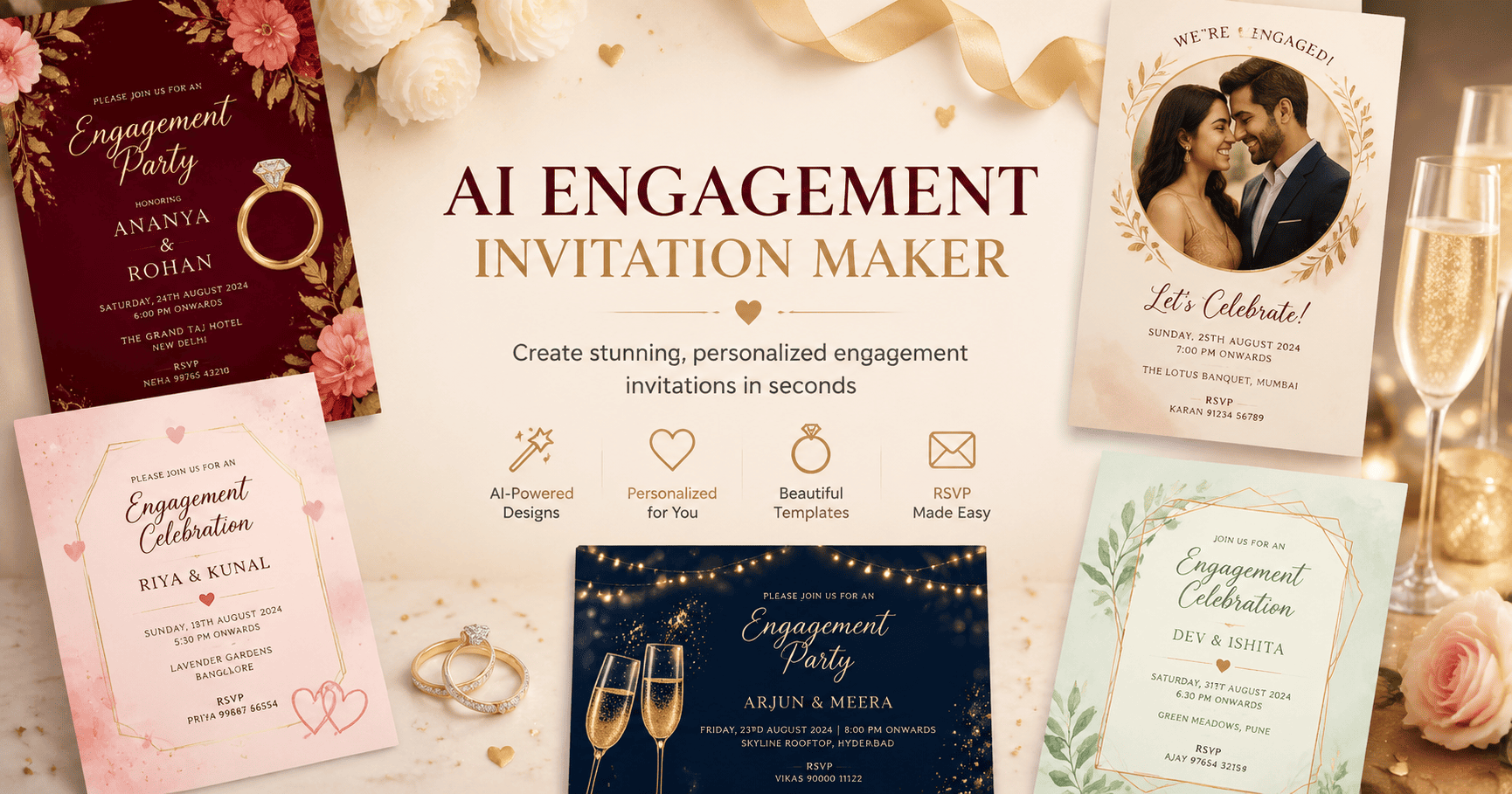 AI Engagement Invitation Maker for Party Invites | Mew Design